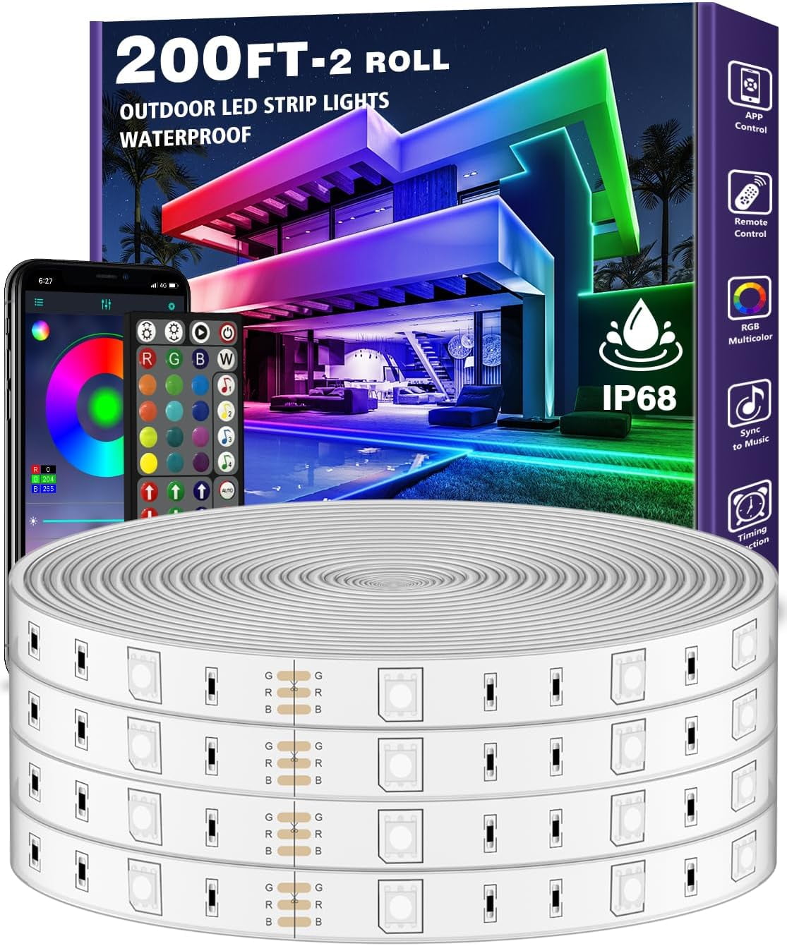 Outdoor Strip Lights ,IP68 Outside Light Strips with App Remote Control ...