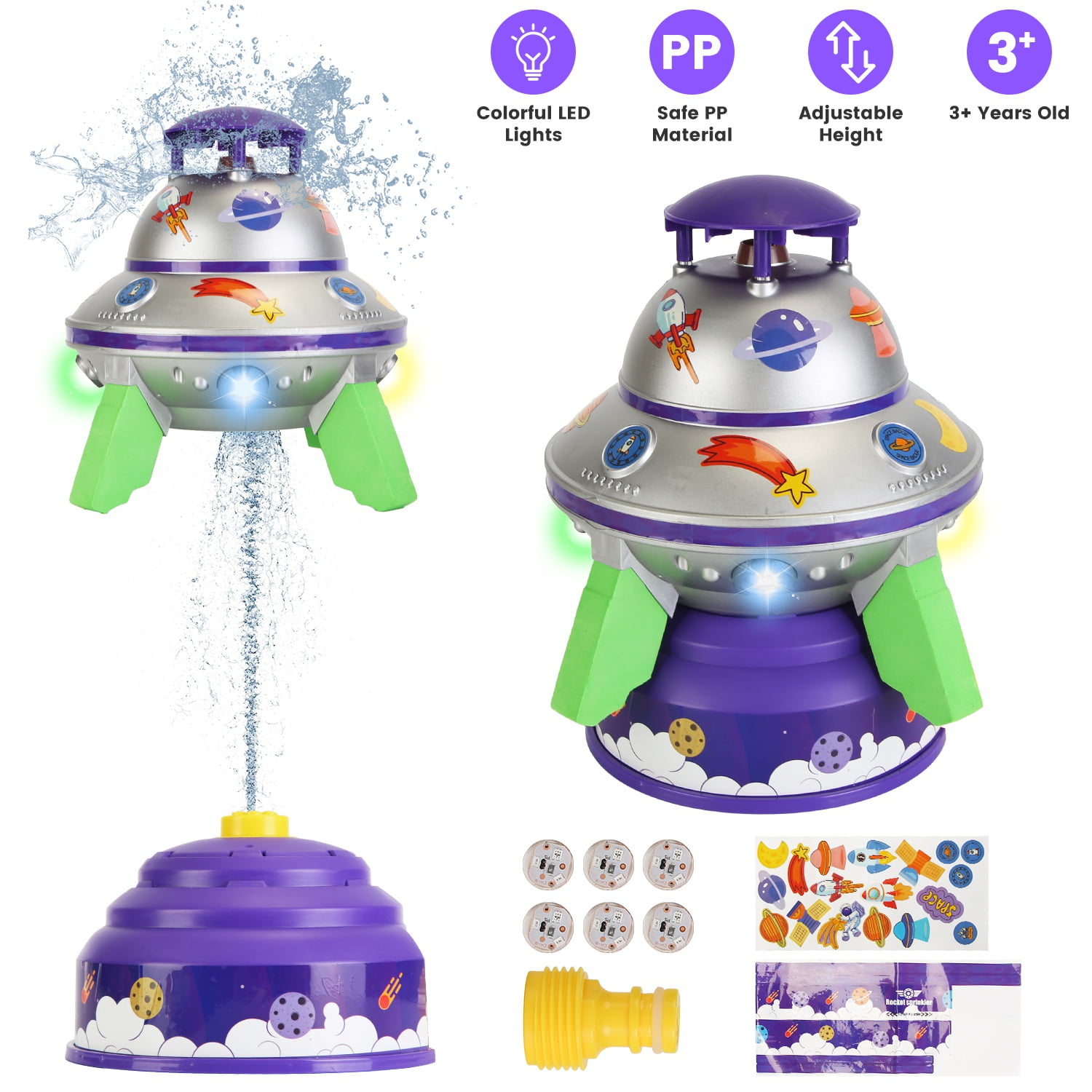 Outdoor Summer Water Sprinkler With Colorful LED Lights, 360° Spinning ...