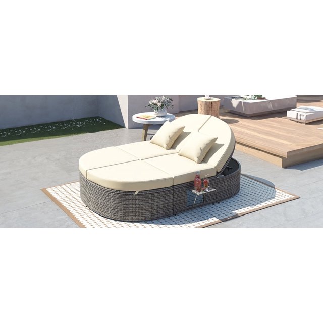 Outdoor Sun Bed Patio 2-Person Daybed ,Outdoor Bed Cushion with ...