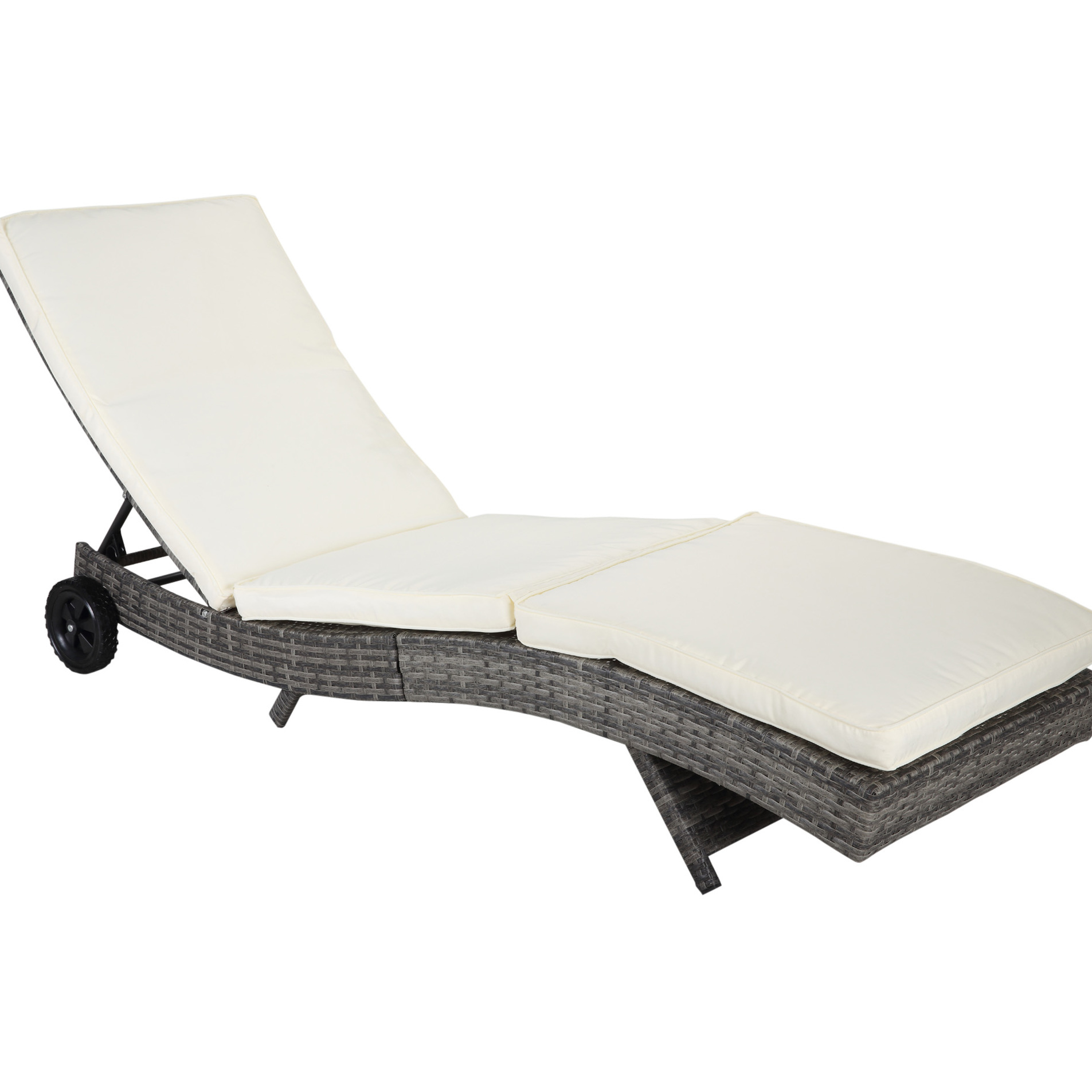 Outdoor Sun Lounger Chair With Wheels, Cream White Chaise Lounge Pool 5 ...