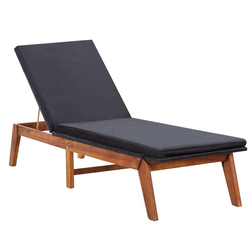 Outdoor Sun Lounger with Cushion made of Poly Rattan and Solid Acacia ...