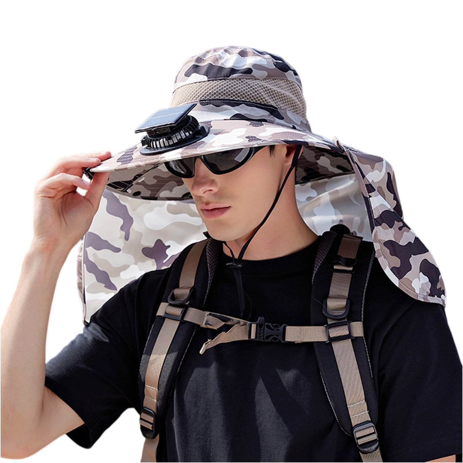Outdoor Sun Protection Hat with Neck Flap, Wide Brim Camouflage Fishing ...