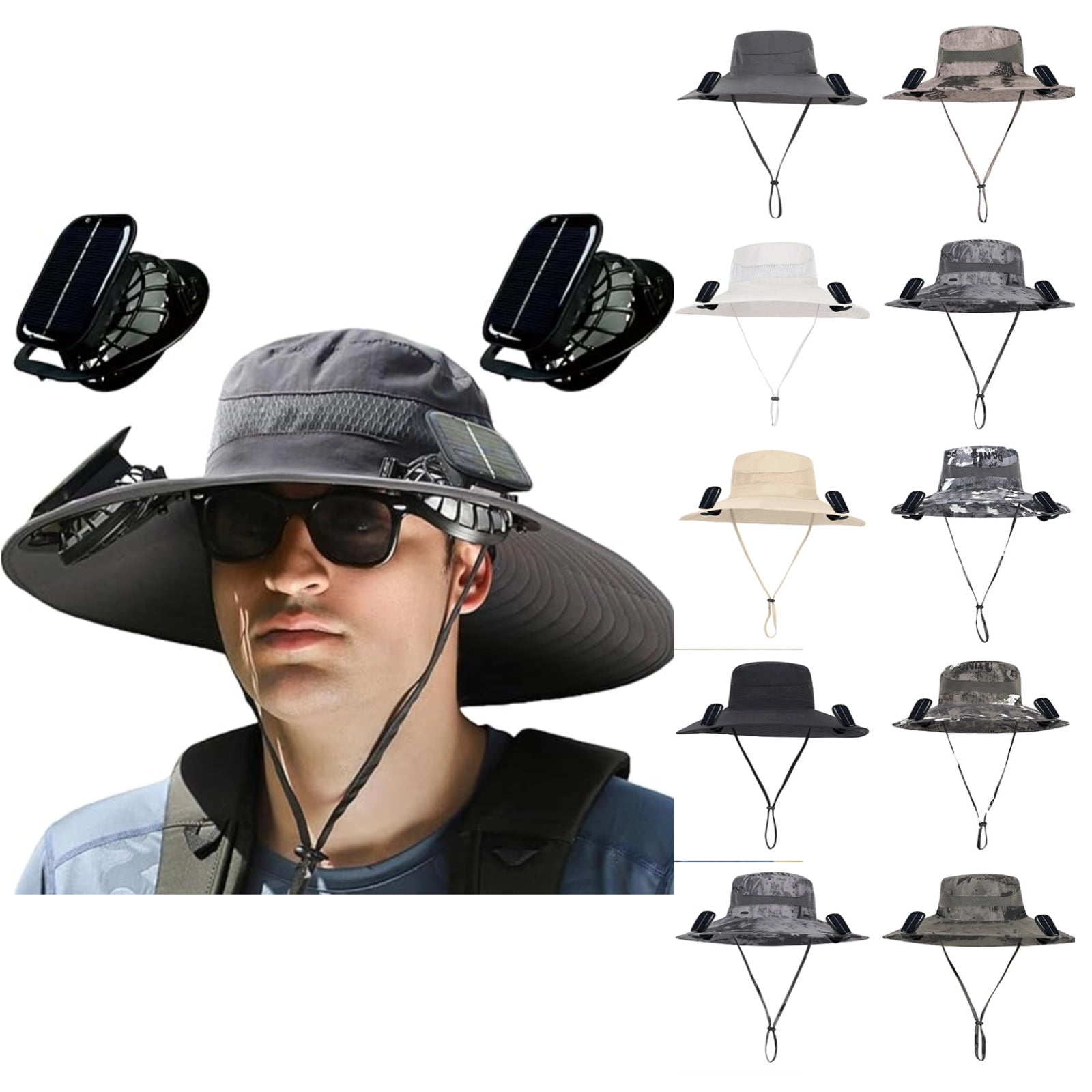 Outdoor Sun Protection Hat Wide Brim, Solar/USB Fans, Removable for Men ...