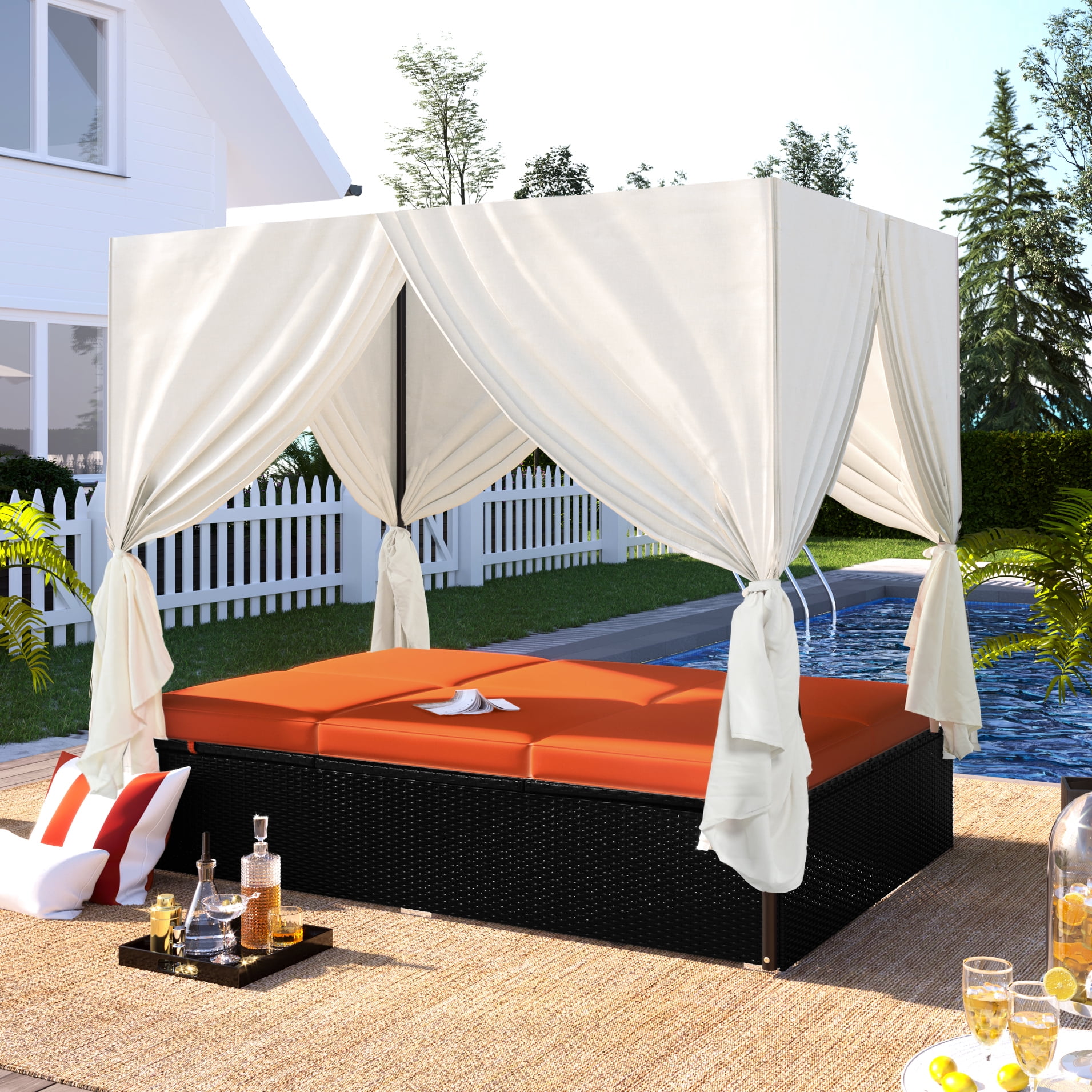 Outdoor Sunbed With Adjustable Cushions - Pe , Strong Steel Frame 650 ...