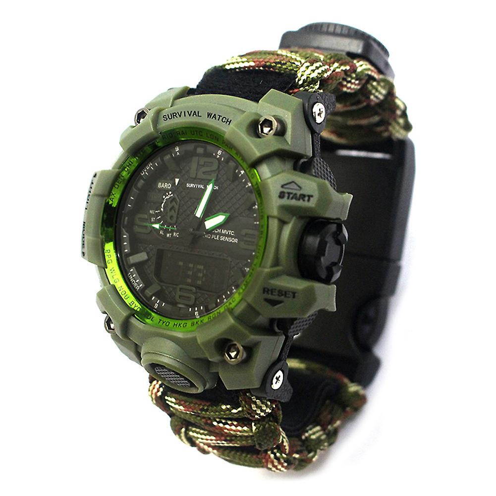 Outdoor Survival Watch Waterproof Emergency Gear Compass Whistle Multi ...