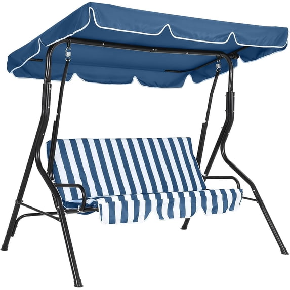 Outdoor Swing Chair with Adjustable Canopy 3 Seat Metal Frame Porch ...