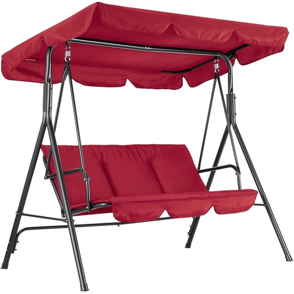 Outdoor Swing Chair with Adjustable Canopy 3 Seat Metal Frame Porch ...