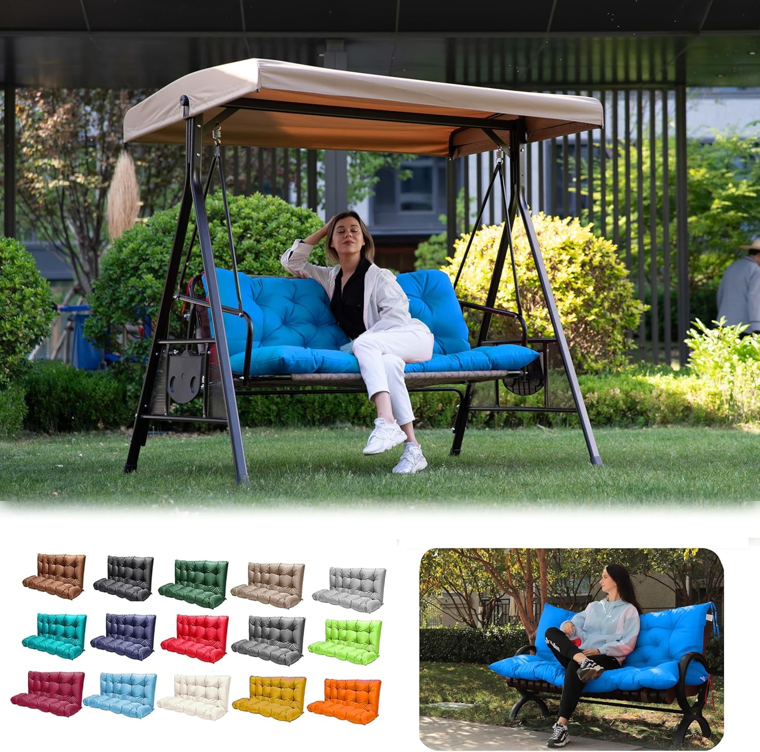 Outdoor Swing Cushions, 3 Seat Porch Swing Cushion Replacement with ...