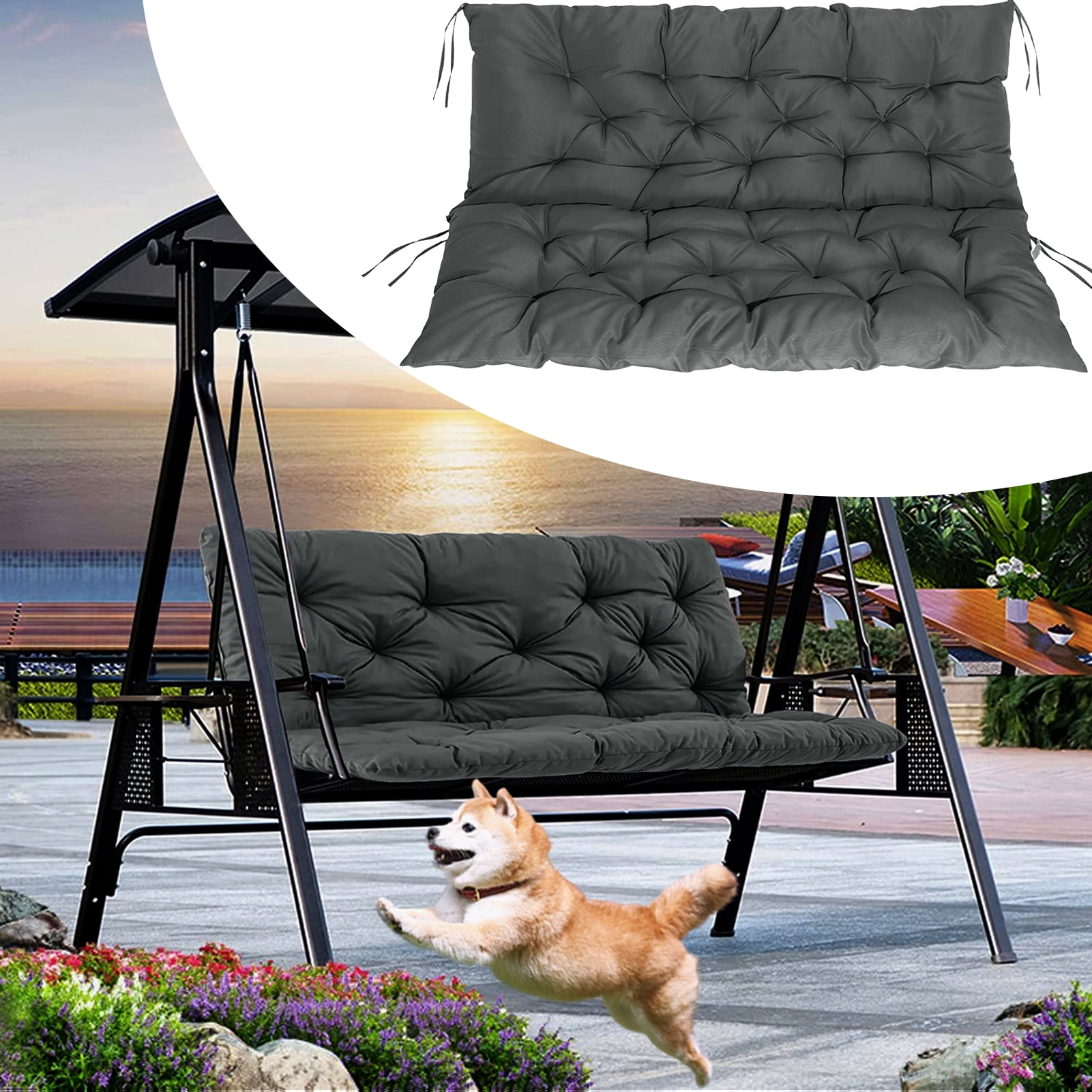 Outdoor Swing Cushions, Garden Bench Cushions with Backrest and Ties ...