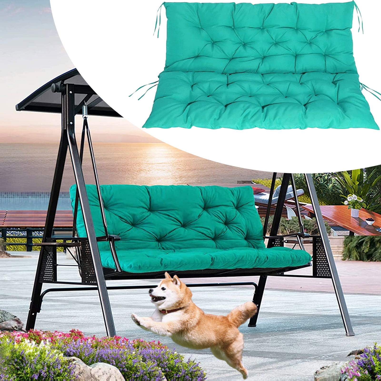 Outdoor Swing Cushions, Garden Bench Cushions with Backrest and Ties ...