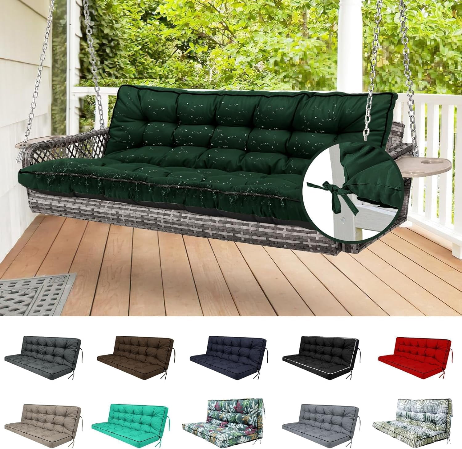 Outdoor Swing Cushions, Waterproof Porch Swing Cushions 3 Seater ...