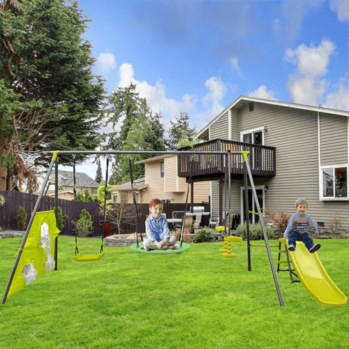 Outdoor Swing Set for Age 3+, Saucer Swing Set with Slide, Net Swing ...