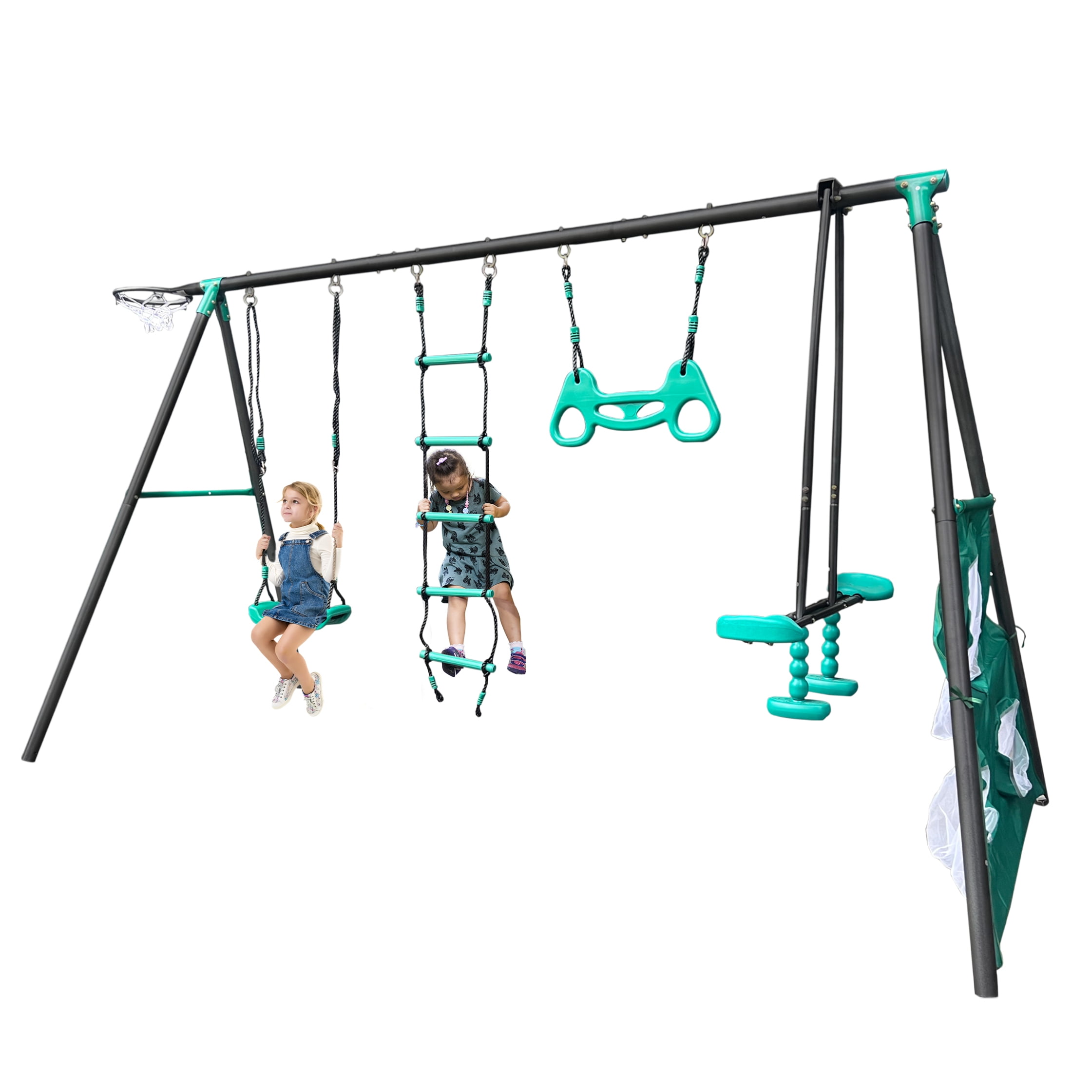 SESSLIFE Kids Outdoor Playset: Swing Set with Climbing Ladder ...
