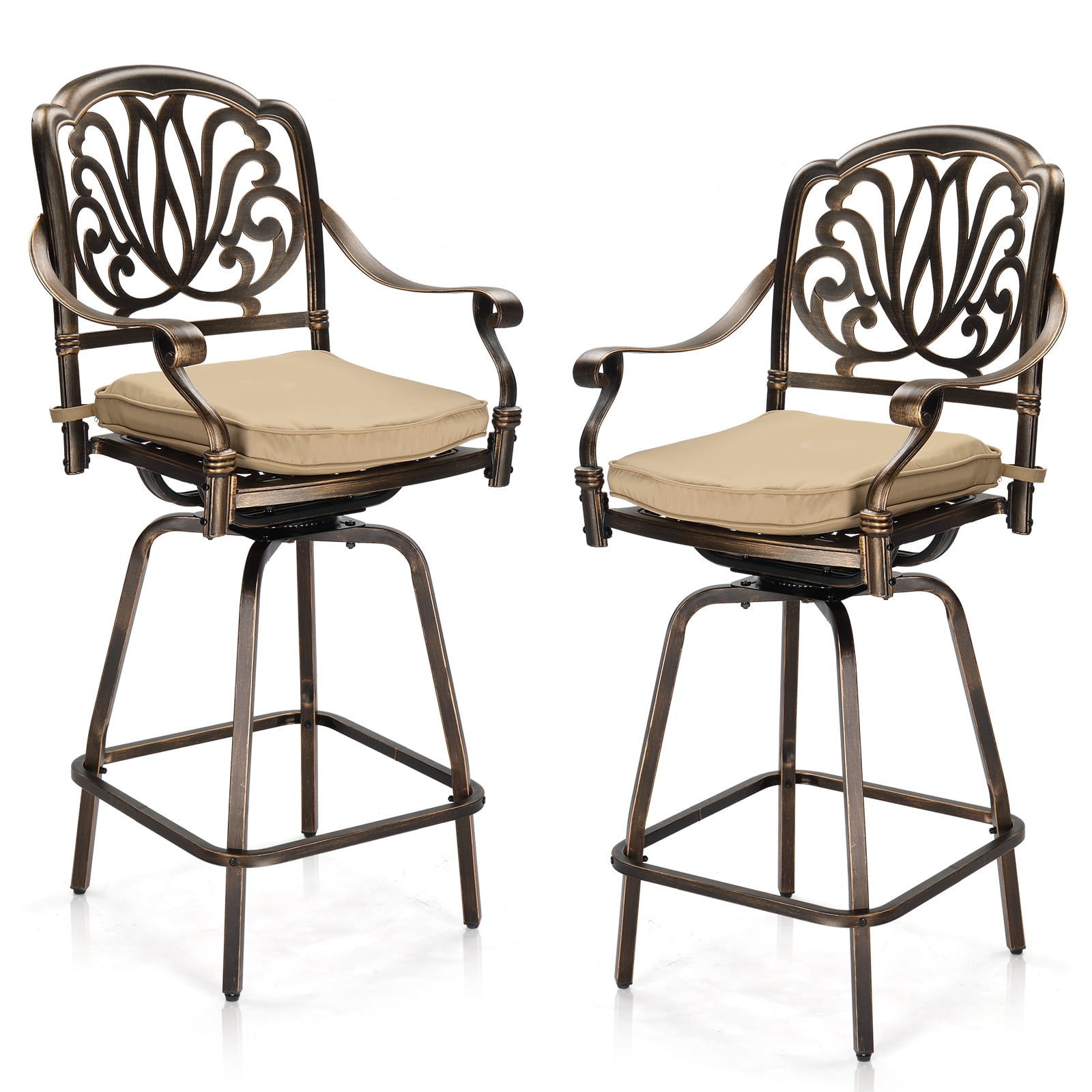 Outdoor Swivel Bar Stools Set of 2, Cast Aluminum Patio Bar Height ...