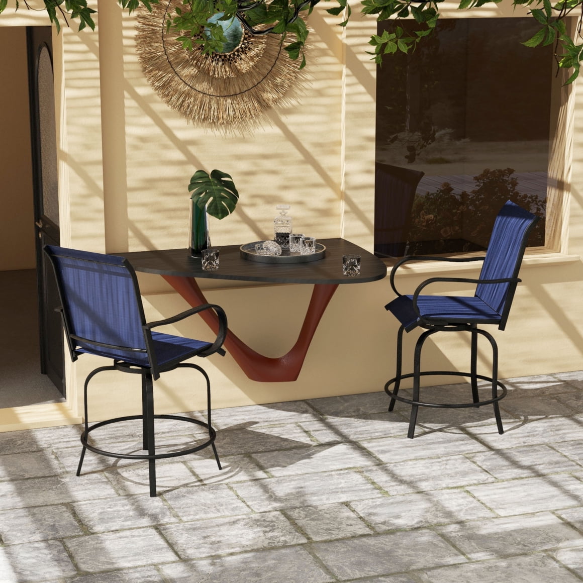 Outdoor Swivel Bar Stools Set of 2, Patio Bistro Chairs with Mesh ...