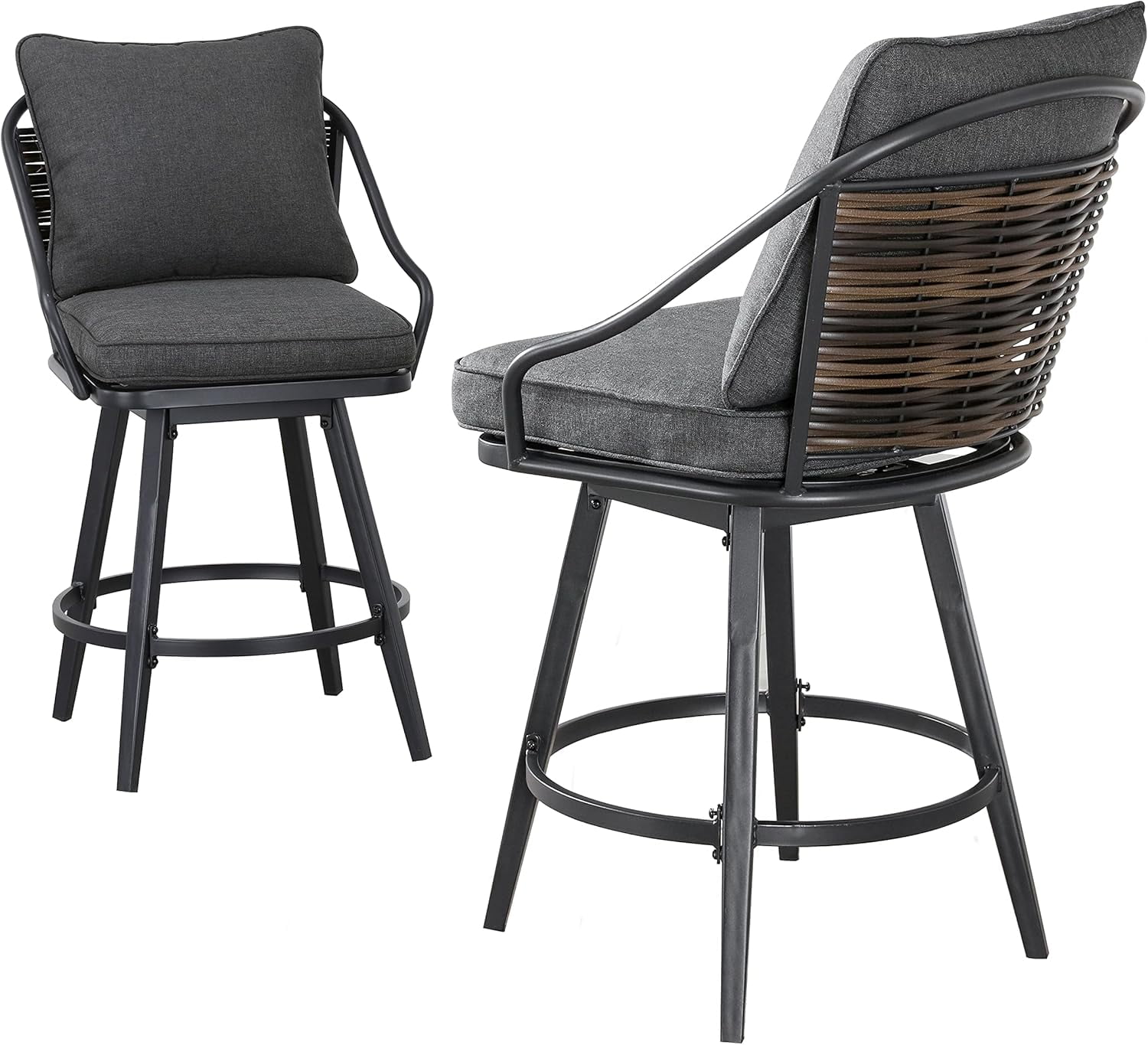 Outdoor Swivel Bar Stools Set of 2,Bar Height Patio Chairs Cushioned ...