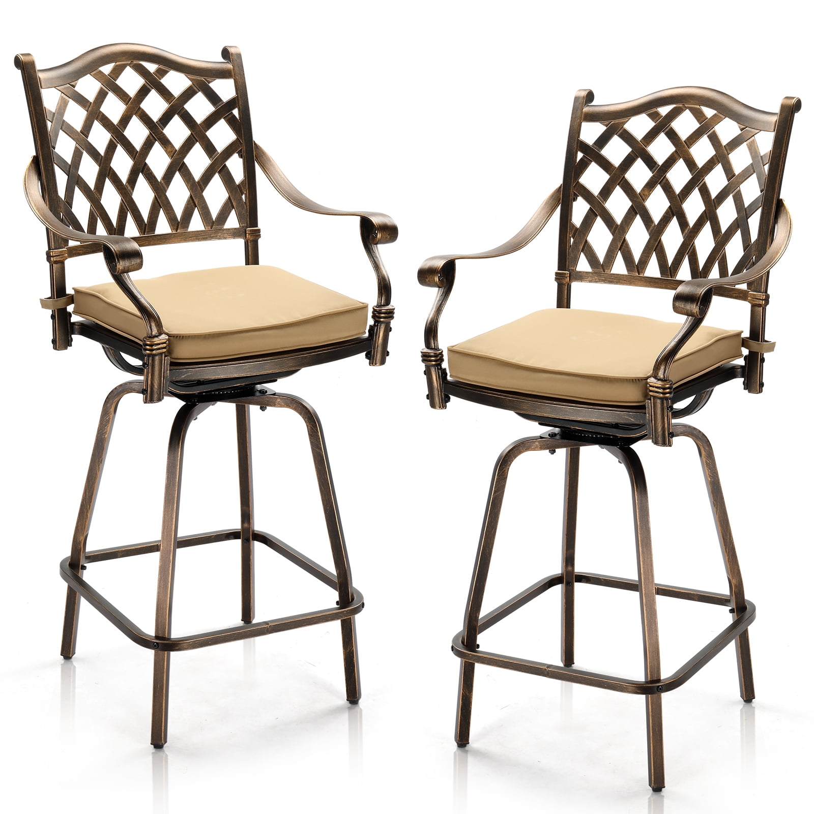 Outdoor Swivel Bar Stools Set of 2, Cast Aluminum Patio Bar Height ...