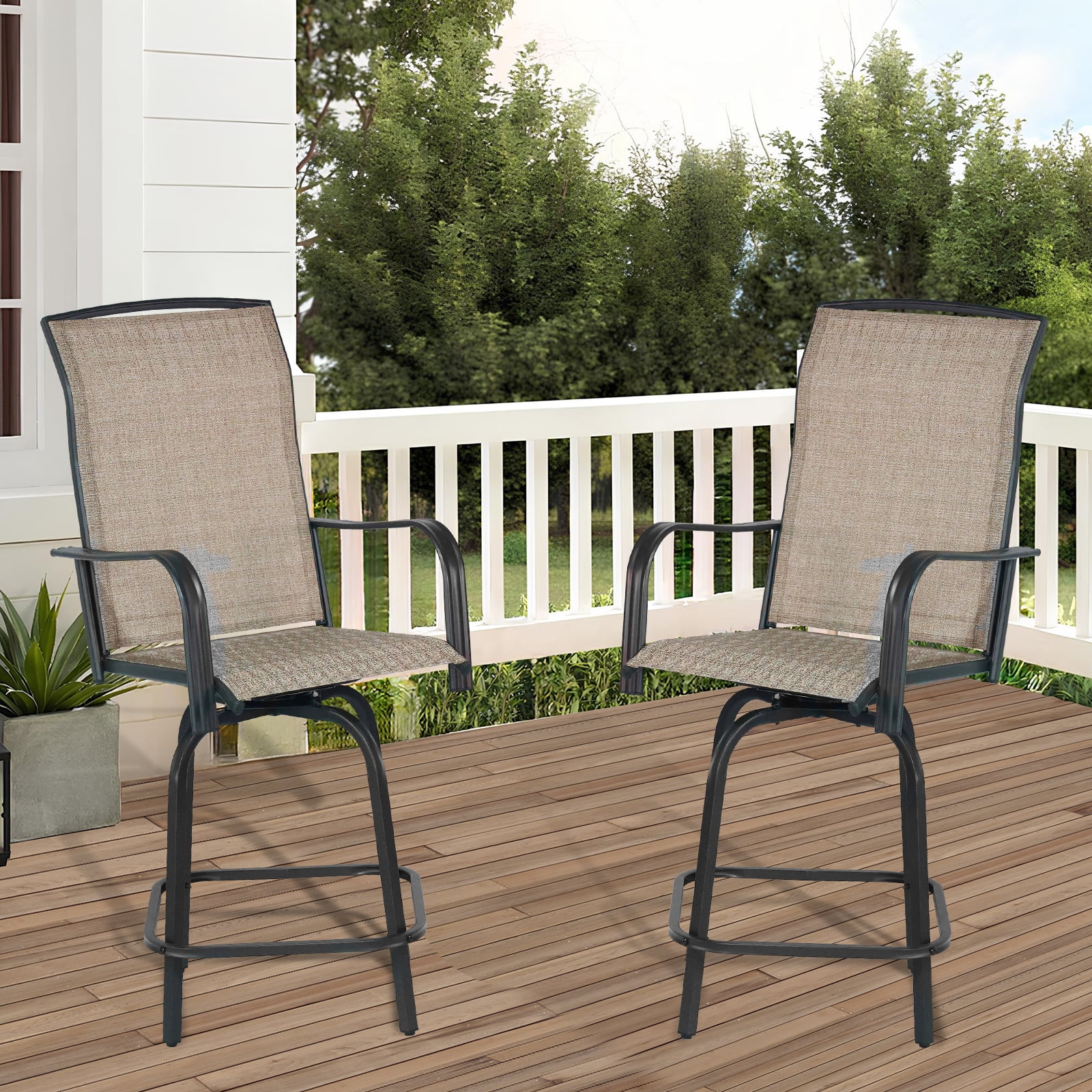 Outdoor Swivel Bar Stools Set of 2, Iron Frame Outdoor Bar Stools Set ...