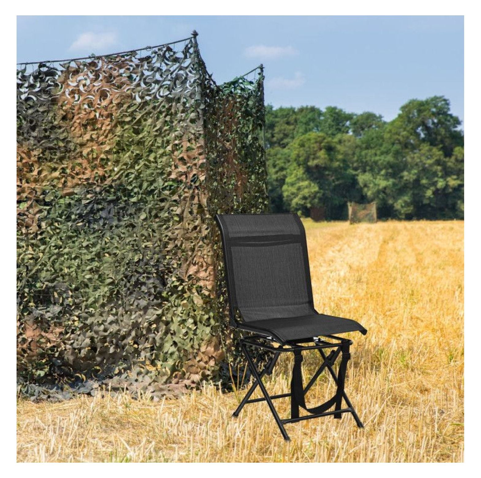 Outdoor Swivel Chair Foldable 360° Iron Frame Hunting Chair - Black ...