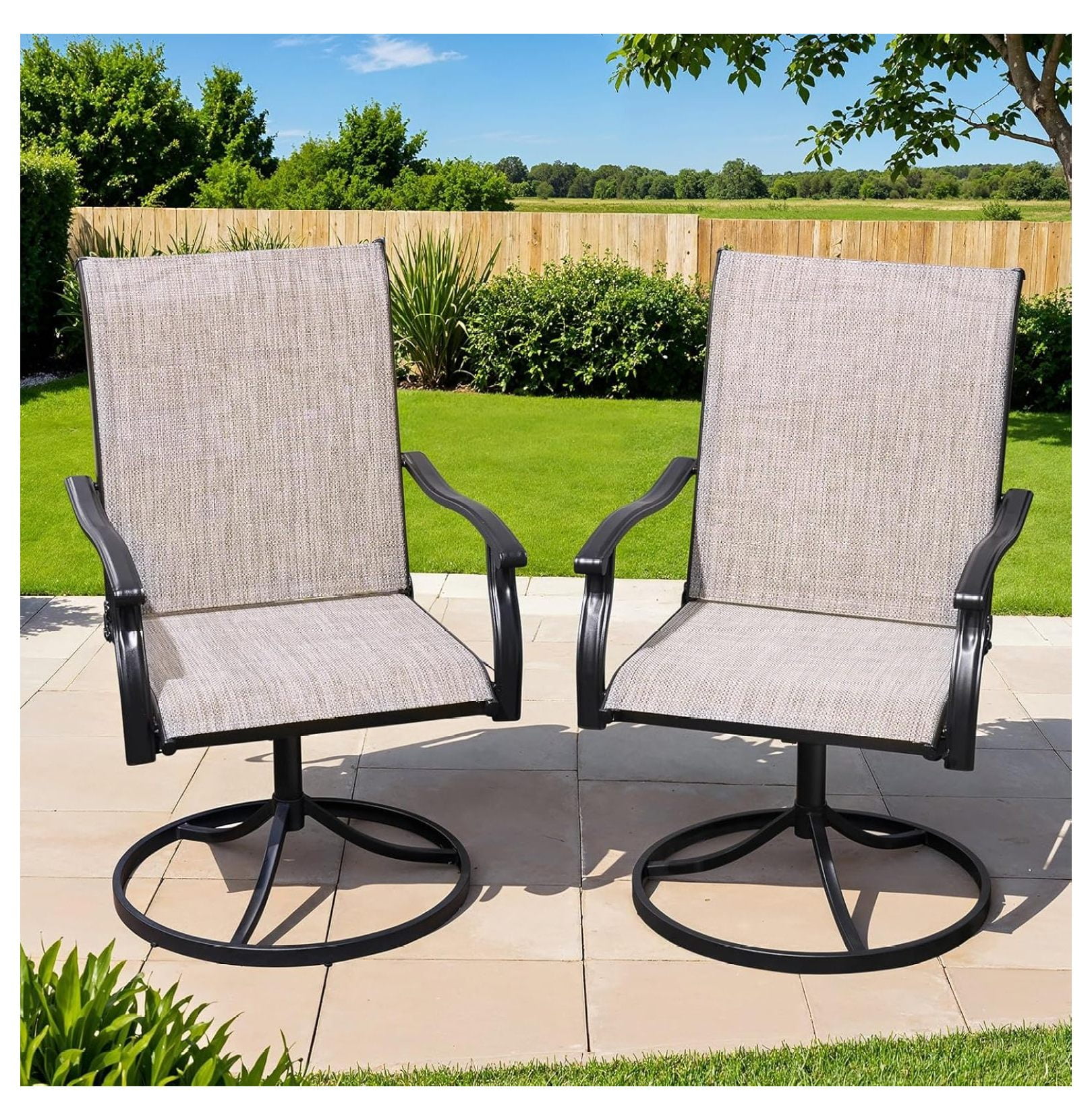 Outdoor Swivel Dining Chairs Set of 2, Textilene Patio Swivel Chair All ...