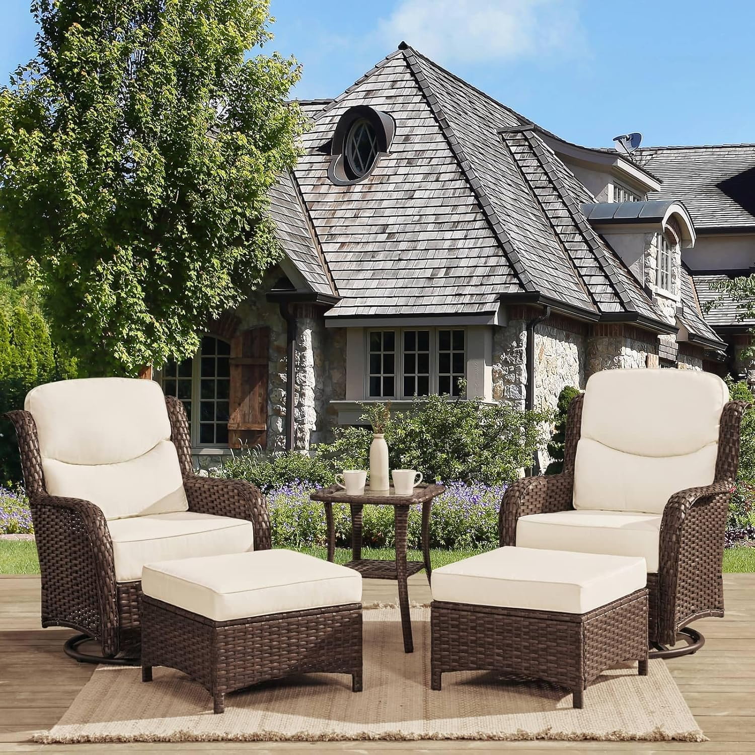 Outdoor Swivel Rocker Chairs High Back Patio Rocking Chairs with Thick ...