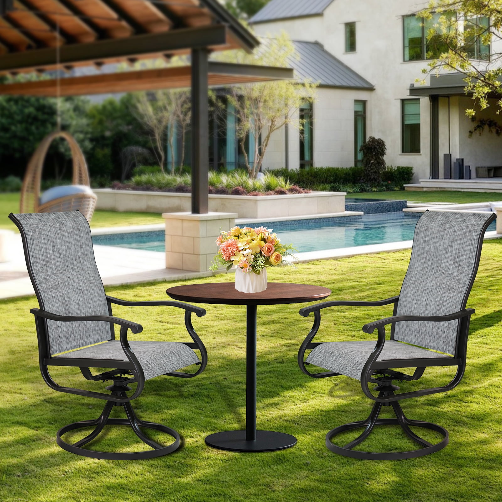 Outdoor Swivel Rocker Dining Chairs Set of 2 - High Back All-Weather ...