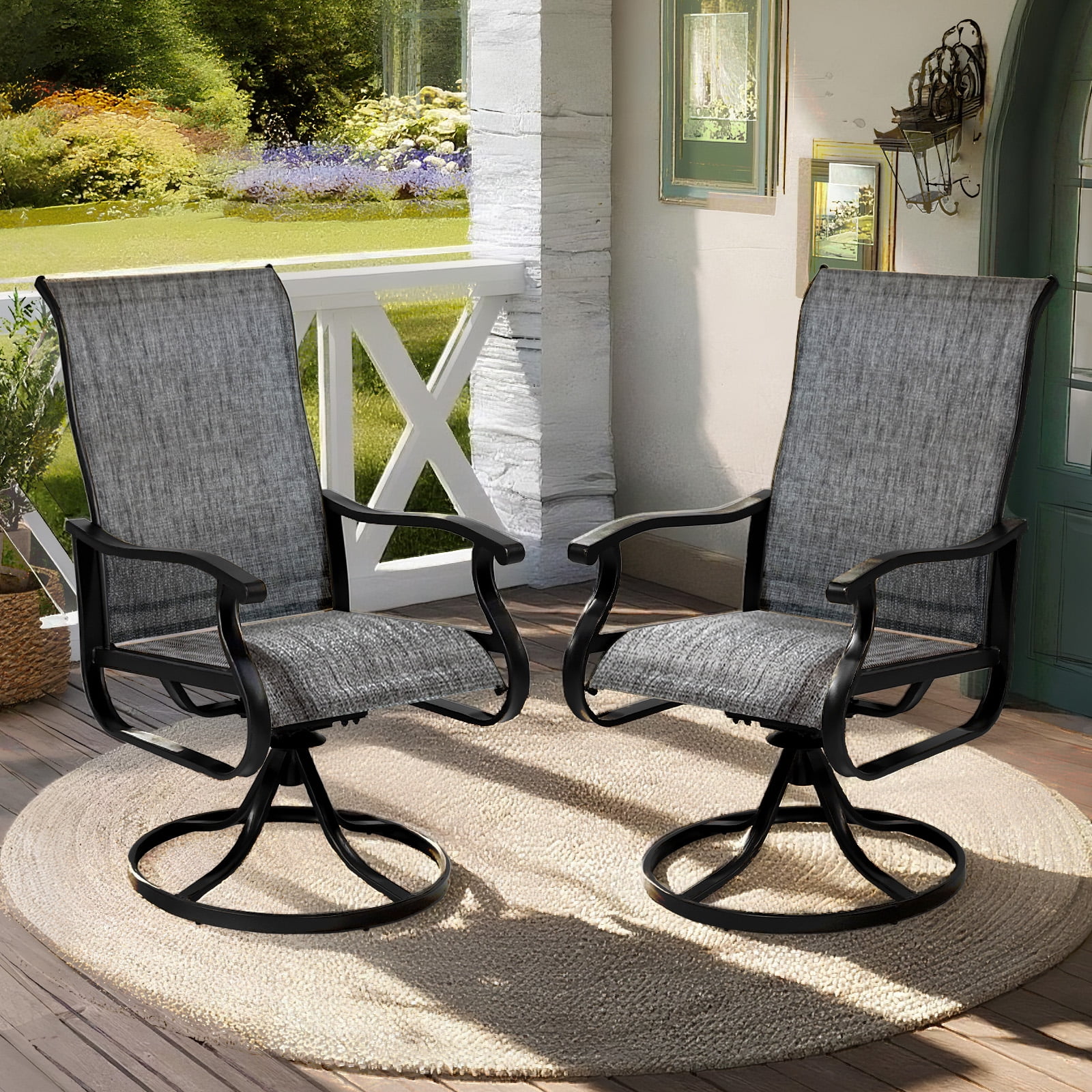 Outdoor Swivel Rocker Dining Chairs Set of 2 - High Back All-Weather ...