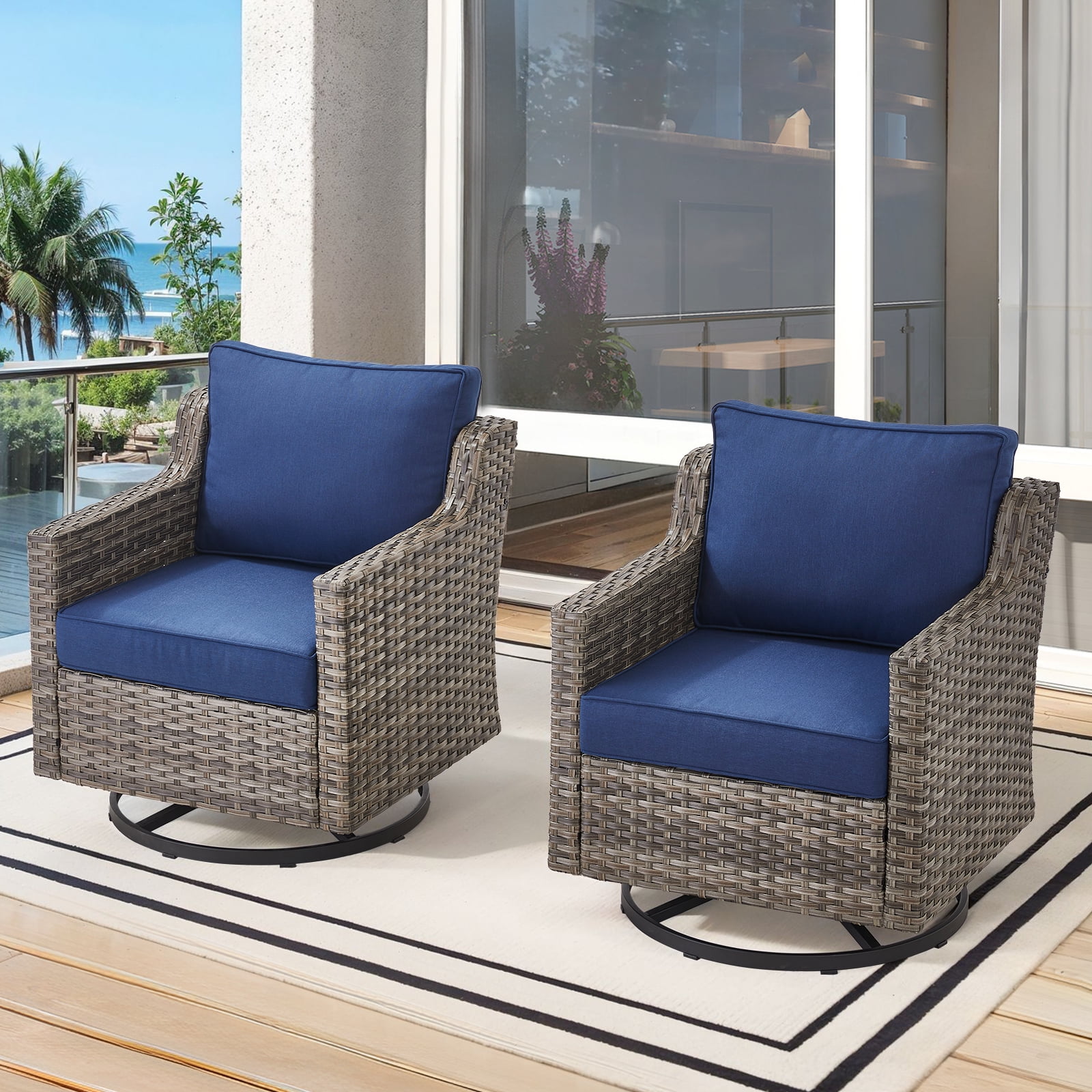 Outdoor Swivel Rocker Patio Chairs, Gray Rattan Patio Wicker Chair ...