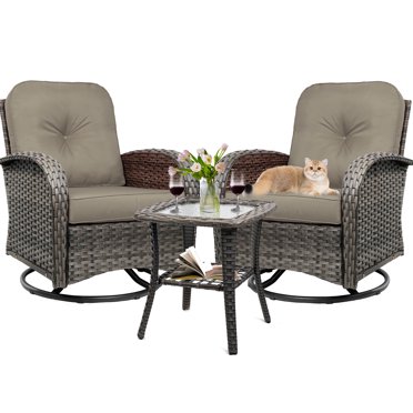 Dextrus Navy Blue 3-Piece Outdoor Bistro Set with Swivel Glider Rocker ...