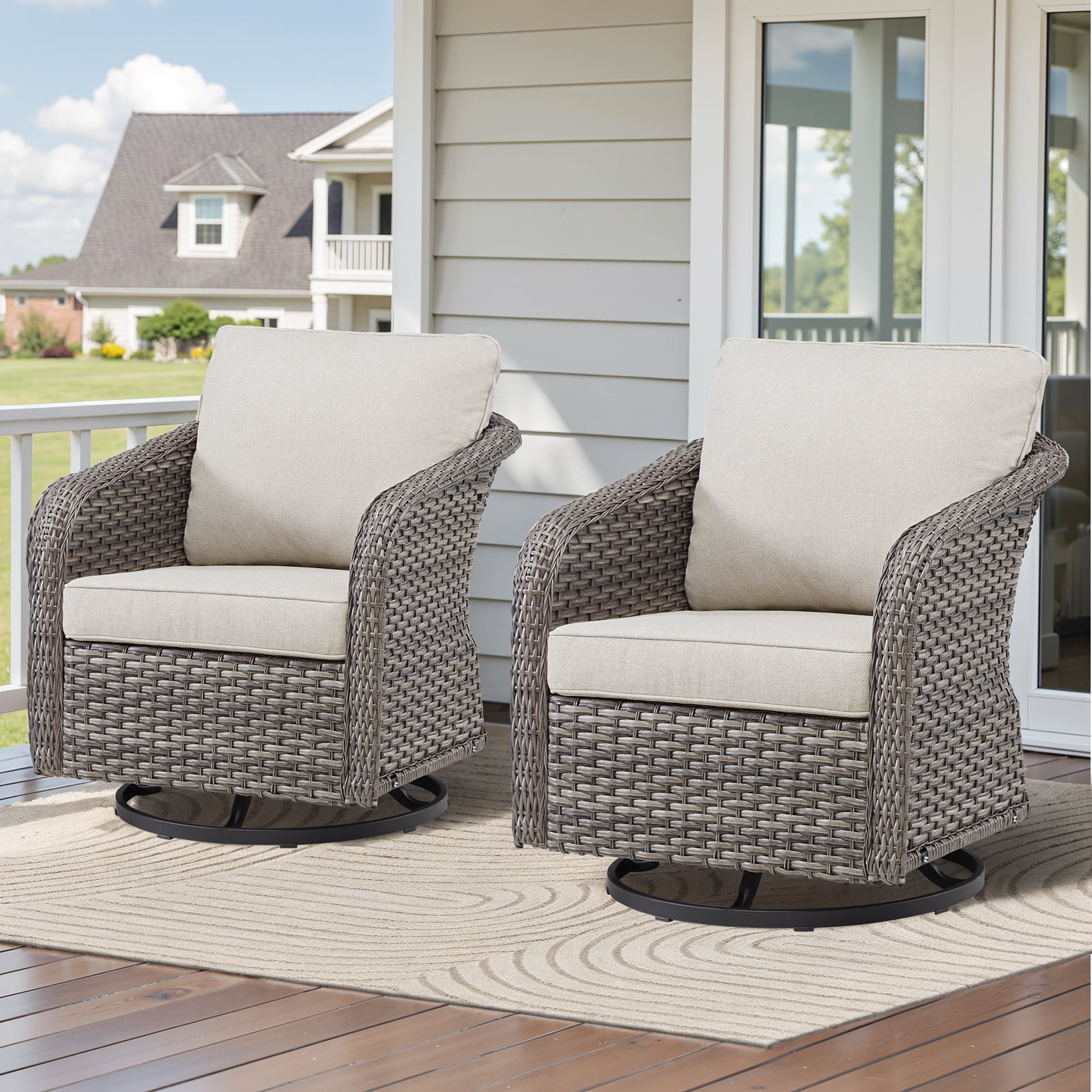 Outdoor Swivel Rocking Chair - High Back Patio Chairs with Woven Wicker ...