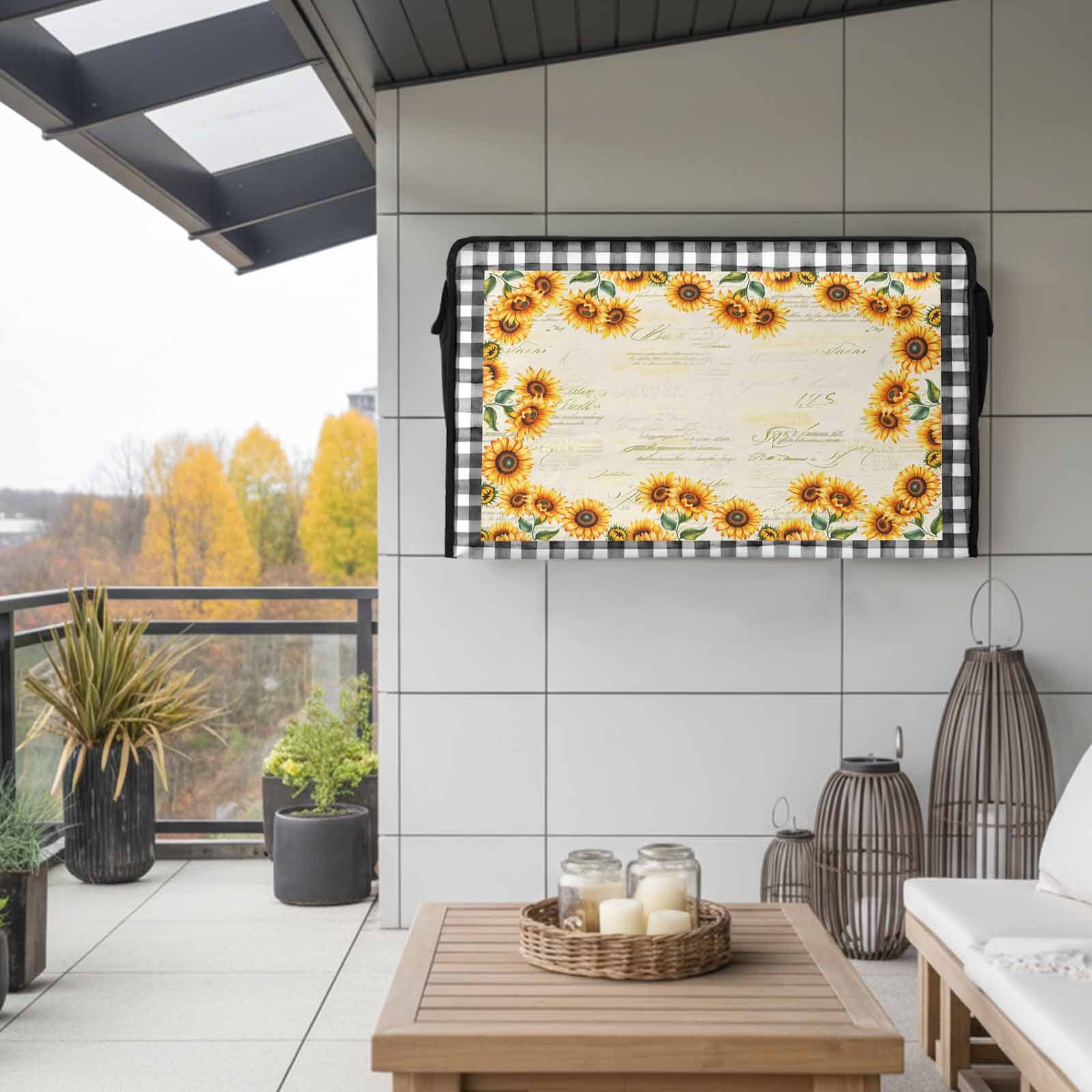 Outdoor TV Cover 52x30x4.5in, Garden Sunflower Buffalo Check ...