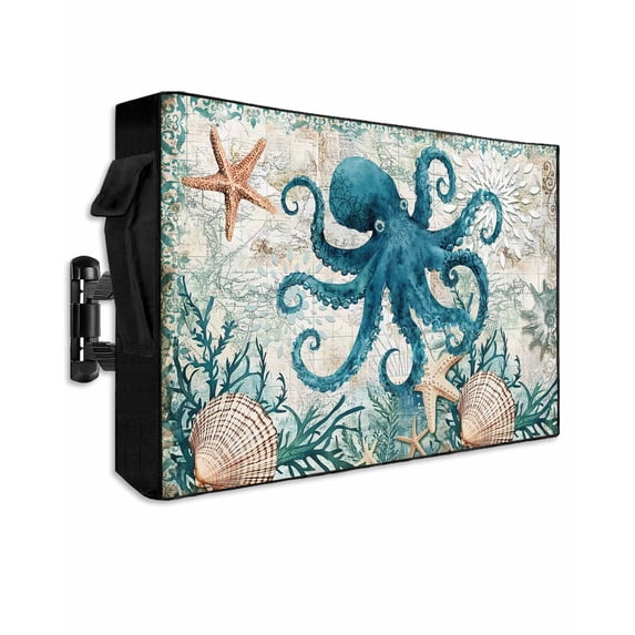 Outdoor TV Cover 60 to 65 Inch Weatherproof, Teal Coastal Octopus ...