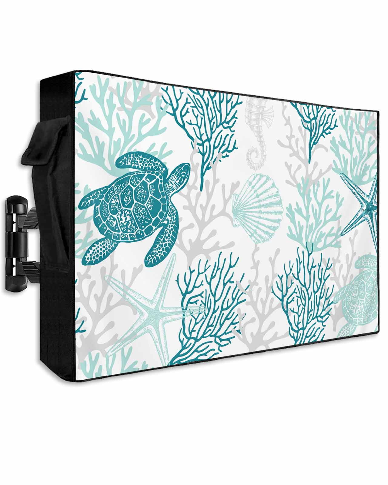 Outdoor TV Cover 60 to 65 Inch Weatherproof, Turquoise Grey Coastal ...