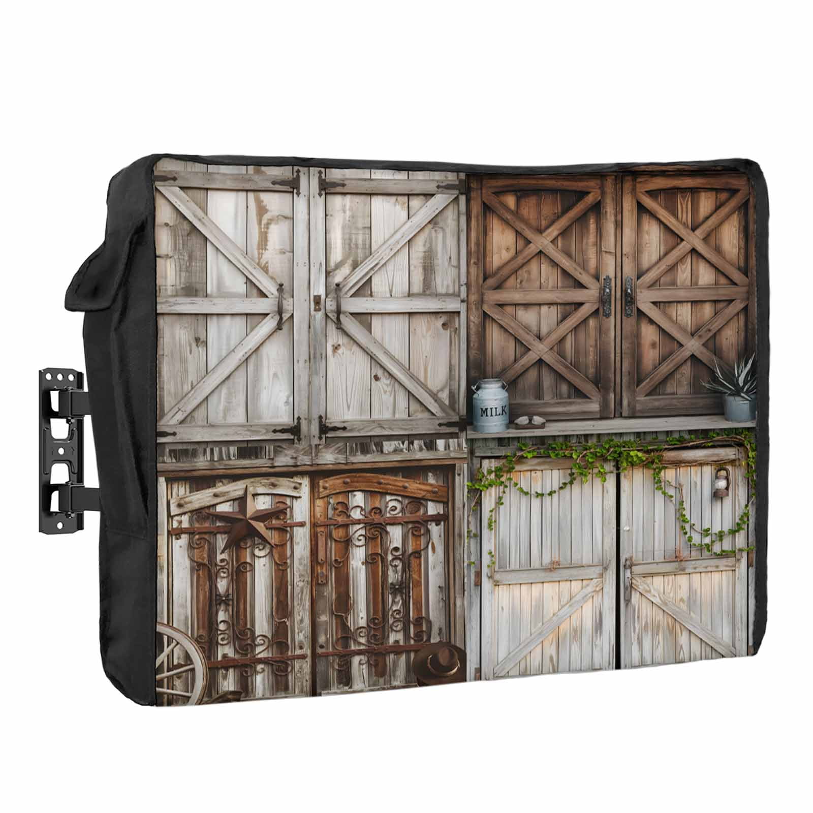 Outdoor TV Cover 70 to 75 Inches, Barn Door Vintage Brown Countryside ...