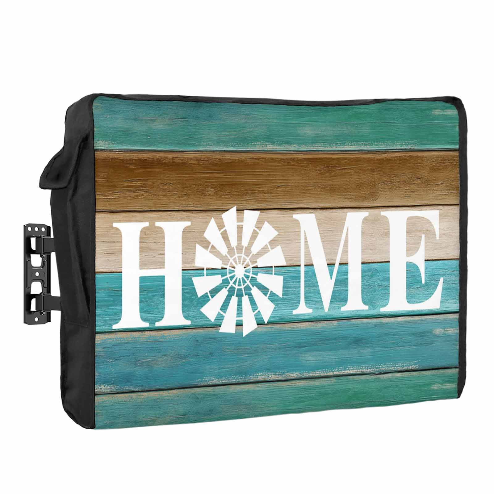 Outdoor TV Cover 70 to 75 Inches, Brown Turquoise Wood Grain Farmhouse ...