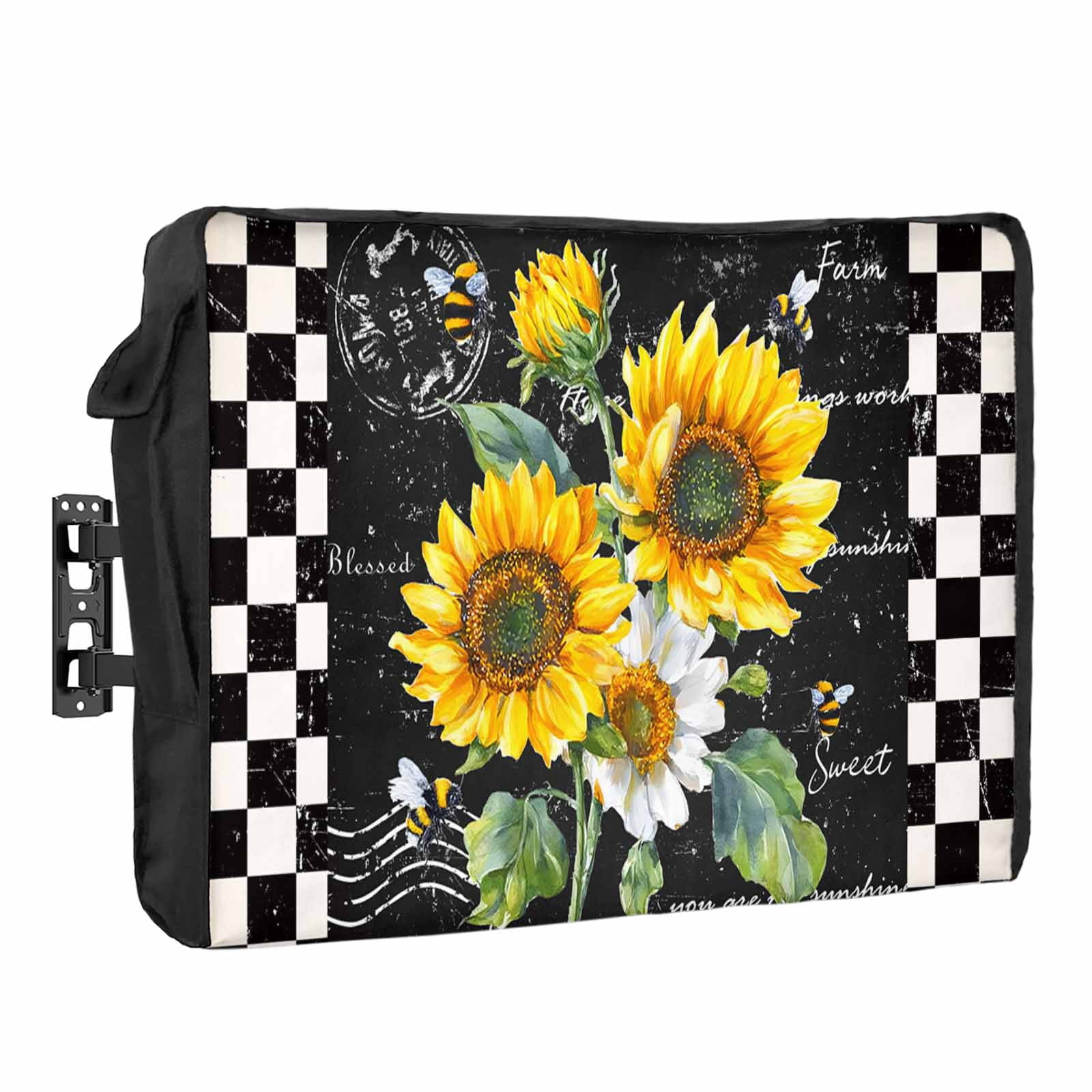 Outdoor TV Cover 80 to 85 Inches, Sunflower Retro Florals Bee Farmhouse ...