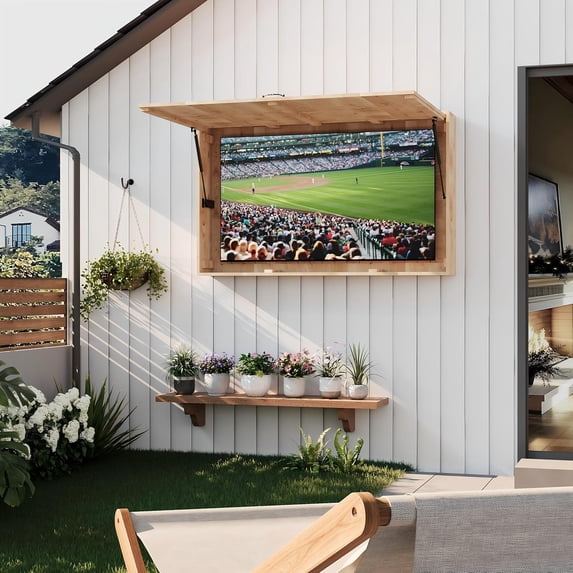 Outdoor TV Enclosure,48-Inch Wood Weatherproof TV Cover with Extra ...