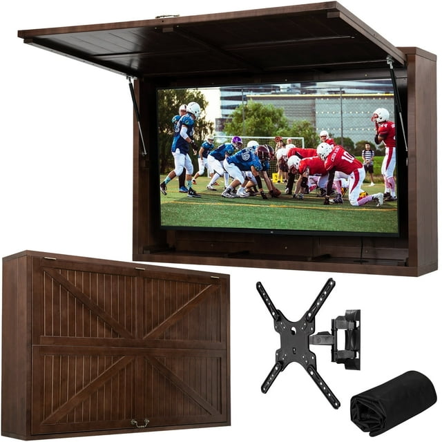 Outdoor TV Hard Cover, Solid Wood Weatherproof TV Enclosure w/ Wall ...