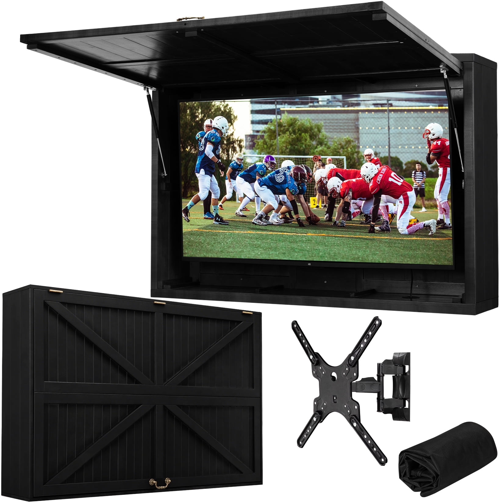 Outdoor TV Hard Cover, Solid Wood Weatherproof TV Enclosure w/ Wall ...