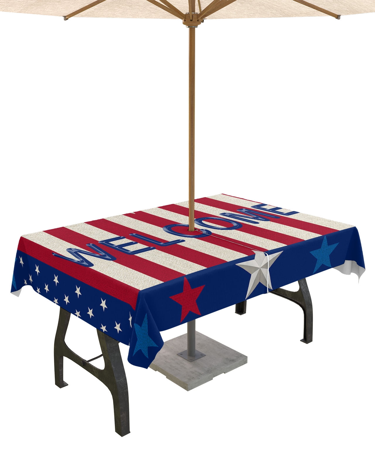 Outdoor Tablecloth with Umbrella Hole,4th of July USA Flag Star Red ...
