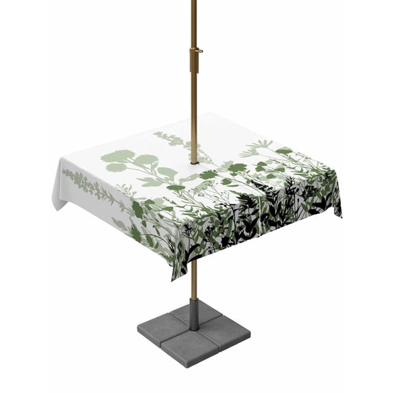 Outdoor Tablecloth with Umbrella Hole, Country Abstract Floral Plants ...
