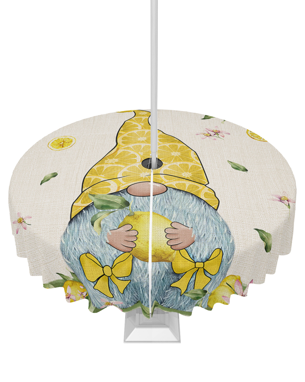 Outdoor Tablecloth with Umbrella Hole,Dwarf Summer Lemon Vintage Linen ...