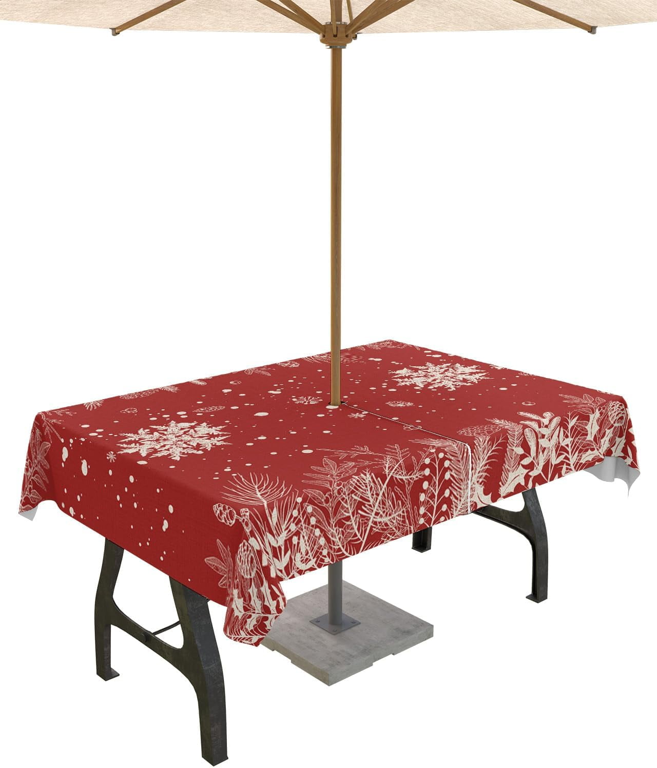 Outdoor Tablecloth with Umbrella Hole Khaki and White Stripe Rectangle ...