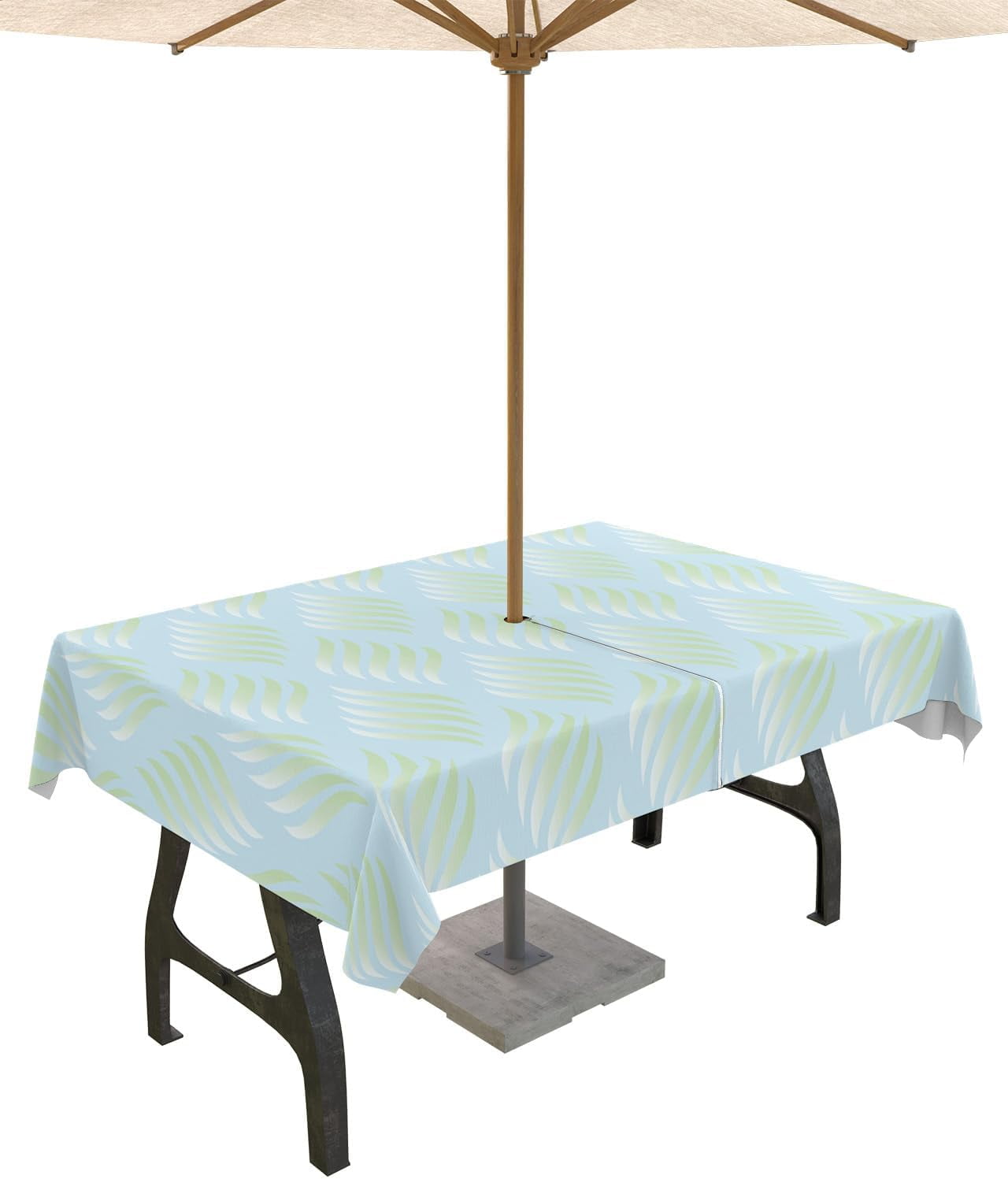 Outdoor Tablecloth with Umbrella Hole Khaki and White Stripe Rectangle ...