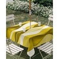 Outdoor Tablecloth with Umbrella Hole, Minimalist Yellow Wave Stripe ...