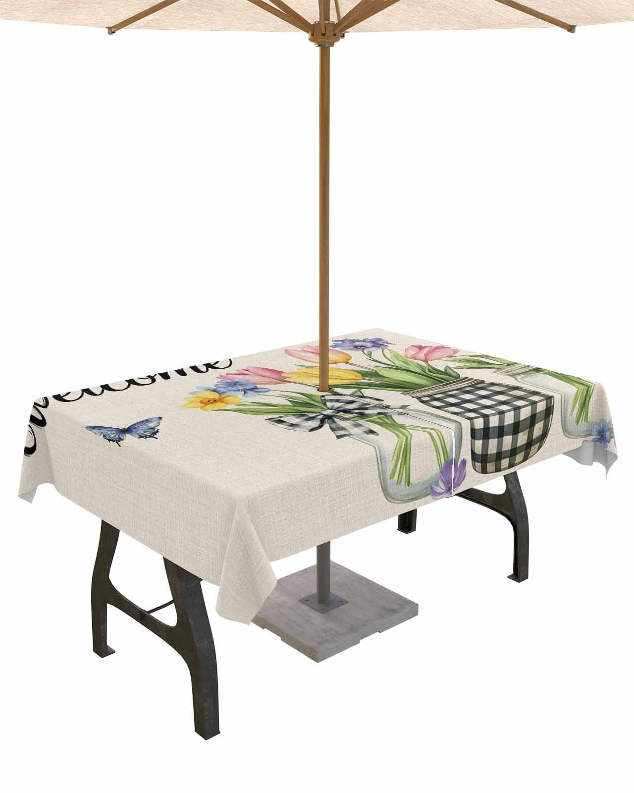 Outdoor Tablecloth with Umbrella Hole for Patio/Picnic/Party/Camping ...