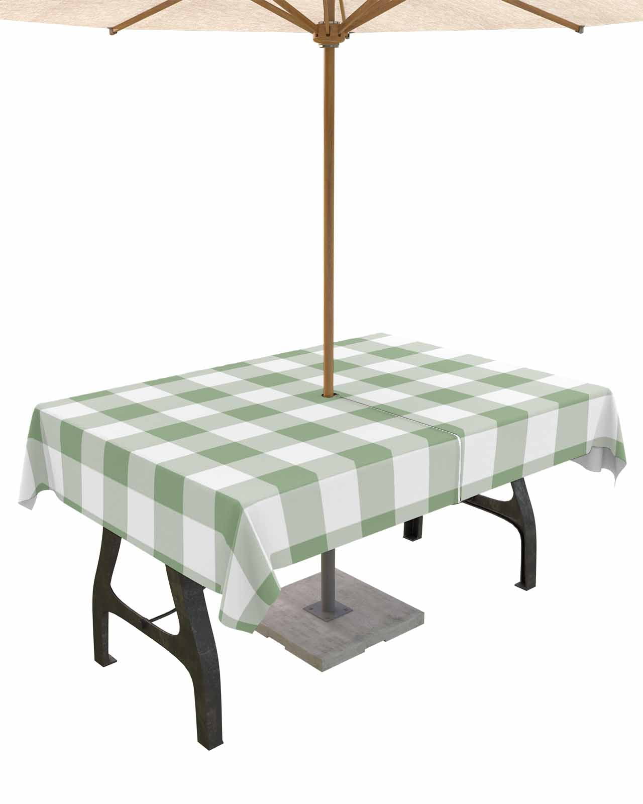 Outdoor Tablecloth with Umbrella Hole for Patio/Picnic/Party/Camping, Sage Green Checkered ...