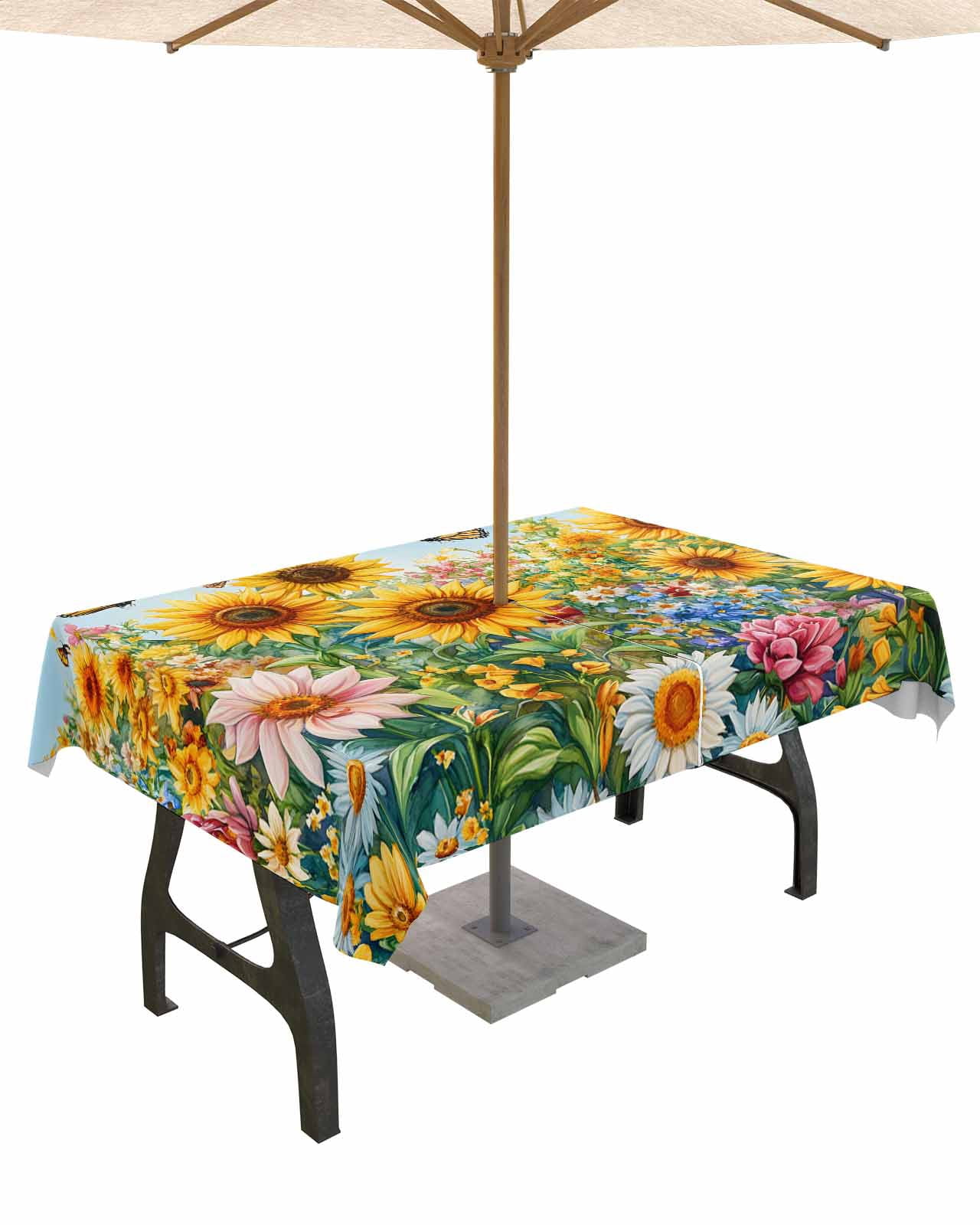 Outdoor Tablecloth with Umbrella Hole for Patio/Picnic/Party/Camping ...