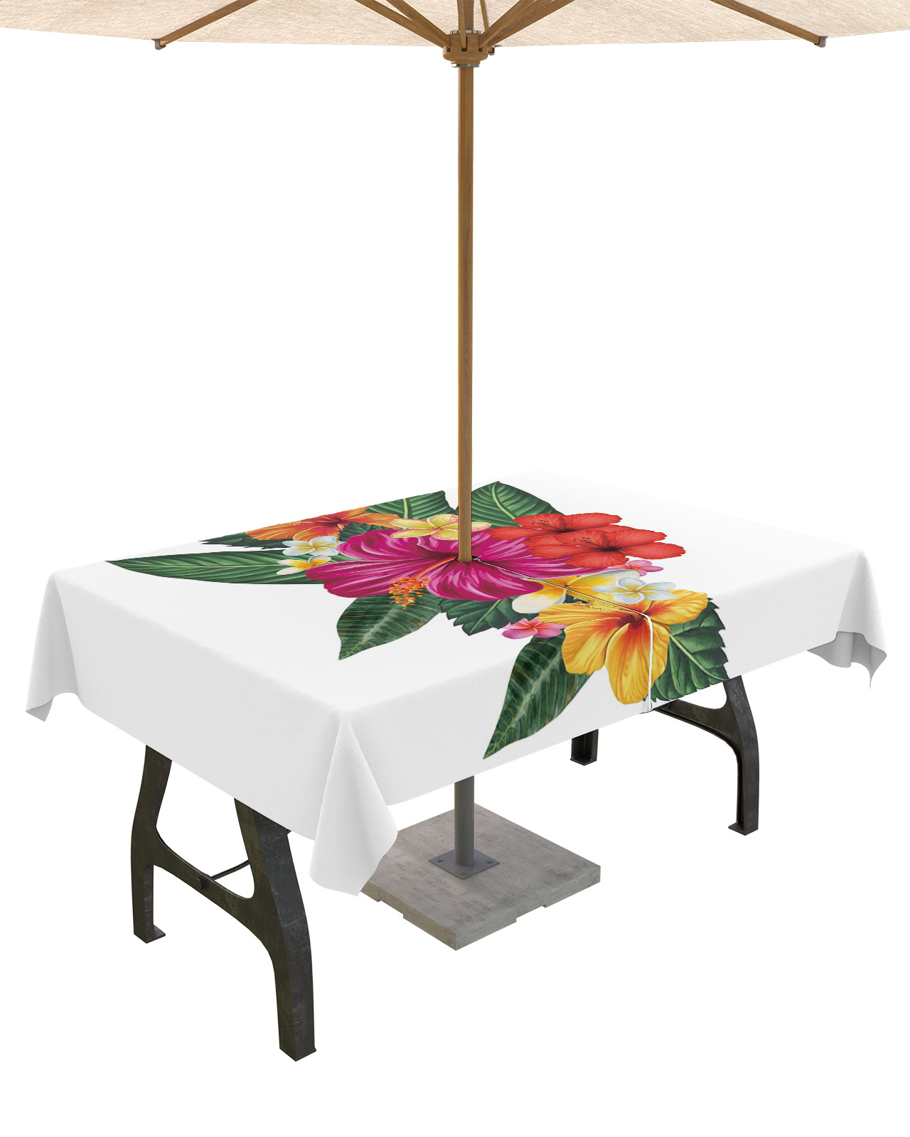 Outdoor Tablecloth with Umbrella Hole,Puerto Rican Floral Leaves White ...