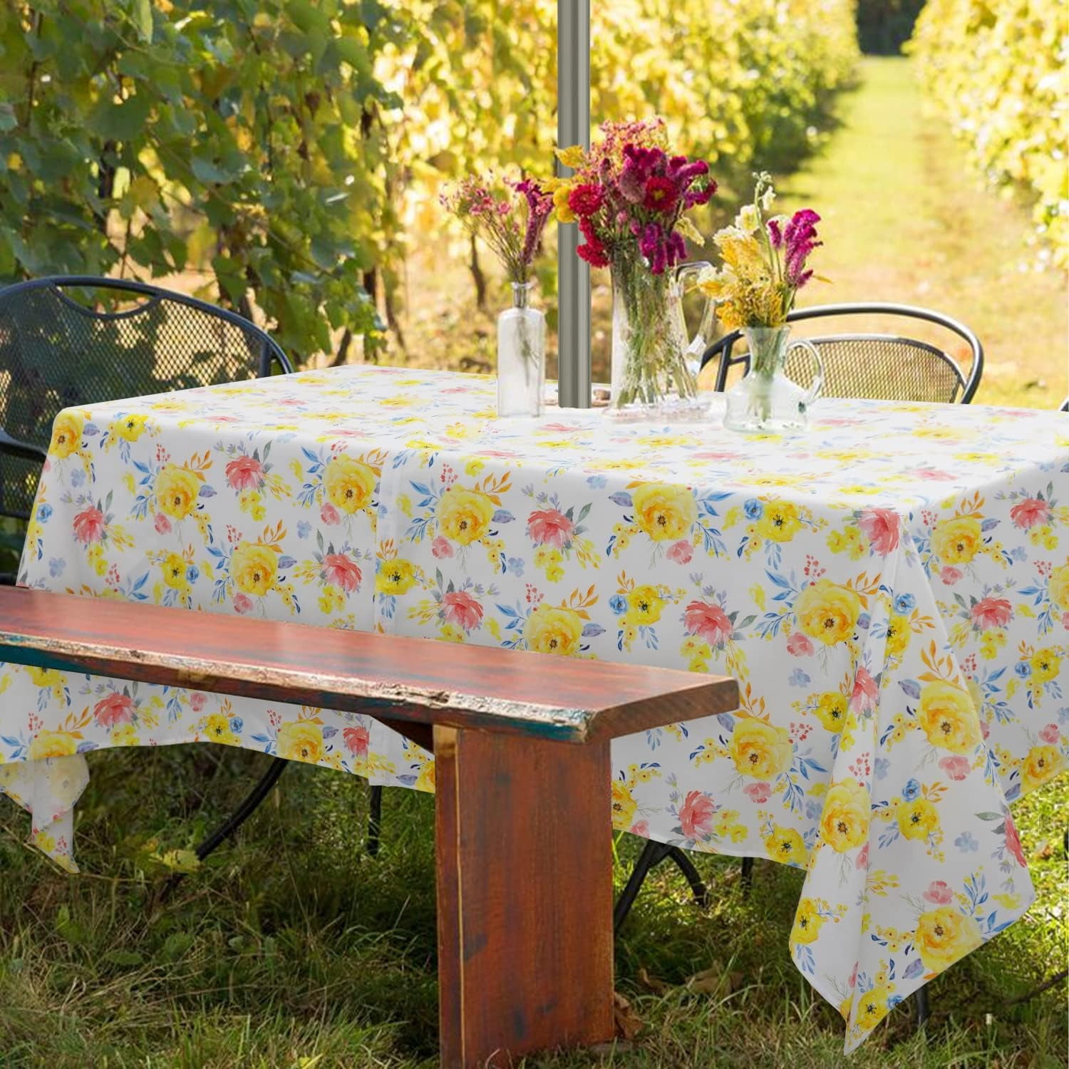 Outdoor Tablecloth with Umbrella Hole, Spring & Summer Outdoor ...